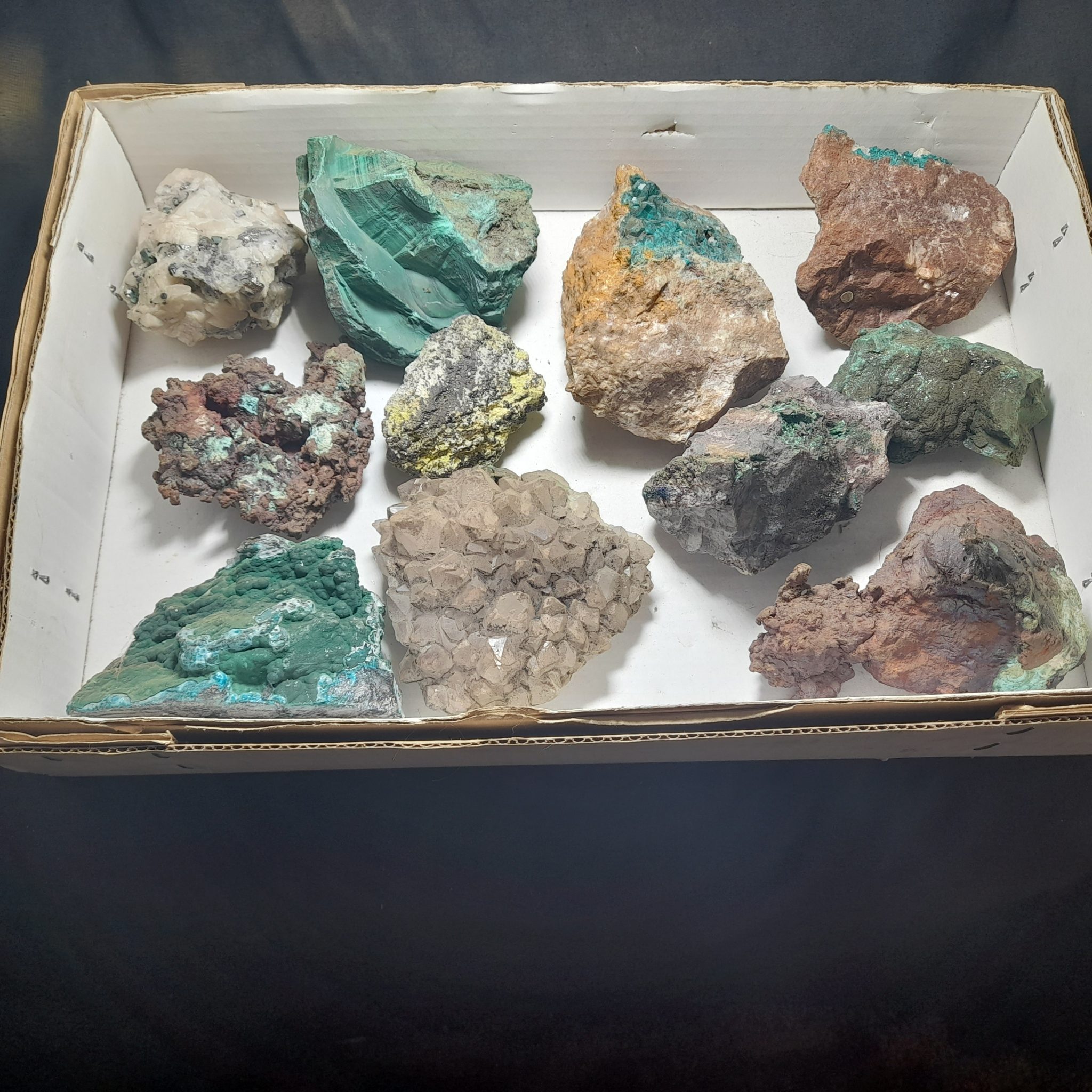 One Box Of 11 Assorted Mineral Specimens From Congo Tyler Smith – AMAZONITE